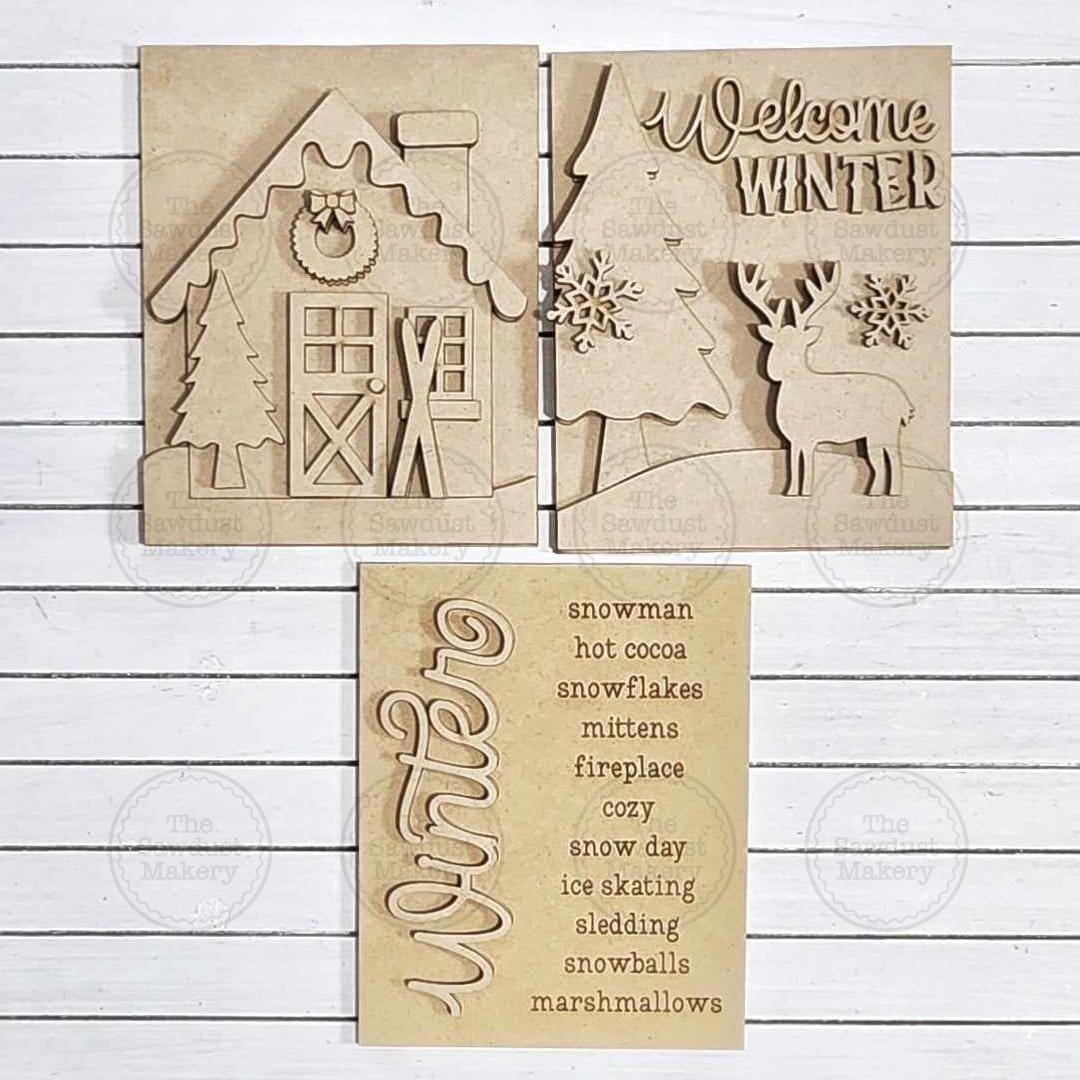 Winter Cabin Christmas Trio Sign Bundle Laser Cut File ...