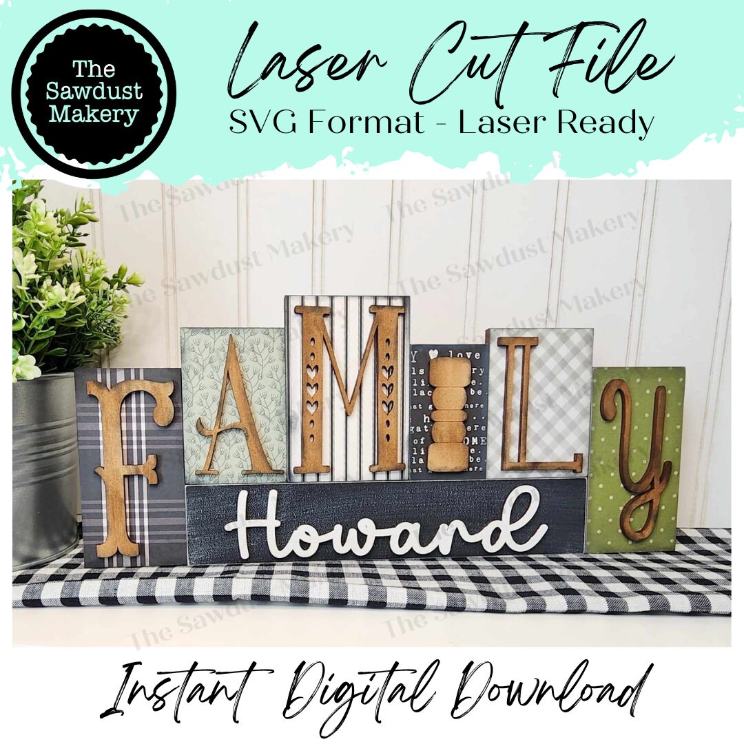 Family Word Block SVG | Home Decor Word Block SVG | SVG File | Laser ...