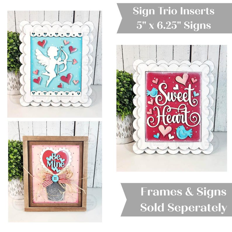 Cupid Valentine Trio Sign Bundle Laser Cut File | Interchangeable Frame ...