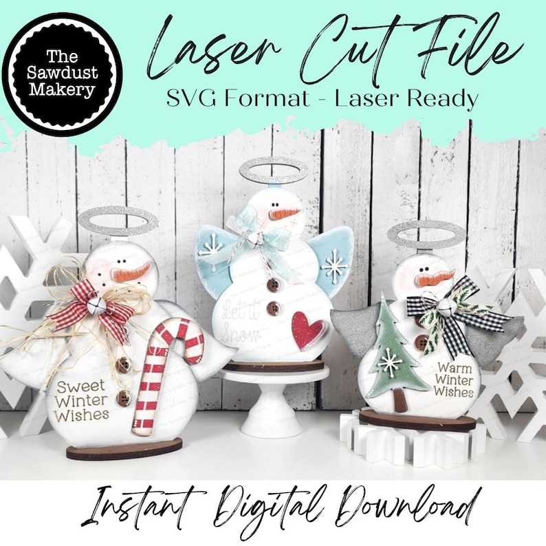 Snowmen Angel Shelf Sitters SVG File | Laser Cut File | Christmas SVG ...