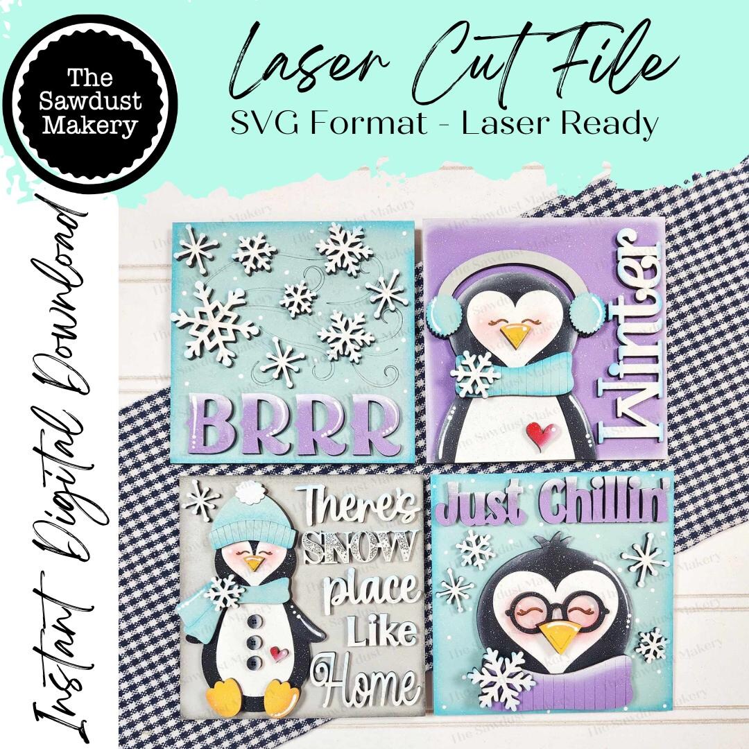 Penguin Winter Sign Laser Cut File | Laser Cut File | Interchangeable ...
