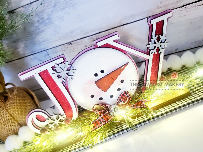 Joy Standing Snowman Shelf Sitter SVG | Snowman Laser Cut File Let It ...