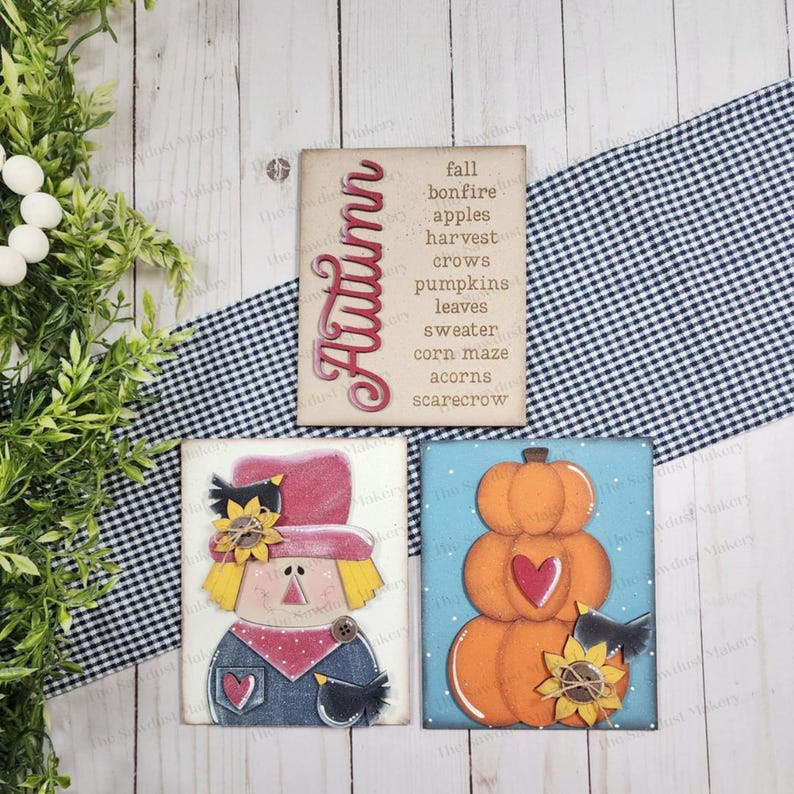 Autumn Fall Scarecrow Trio Sign Bundle Laser Cut File | Interchangeable ...