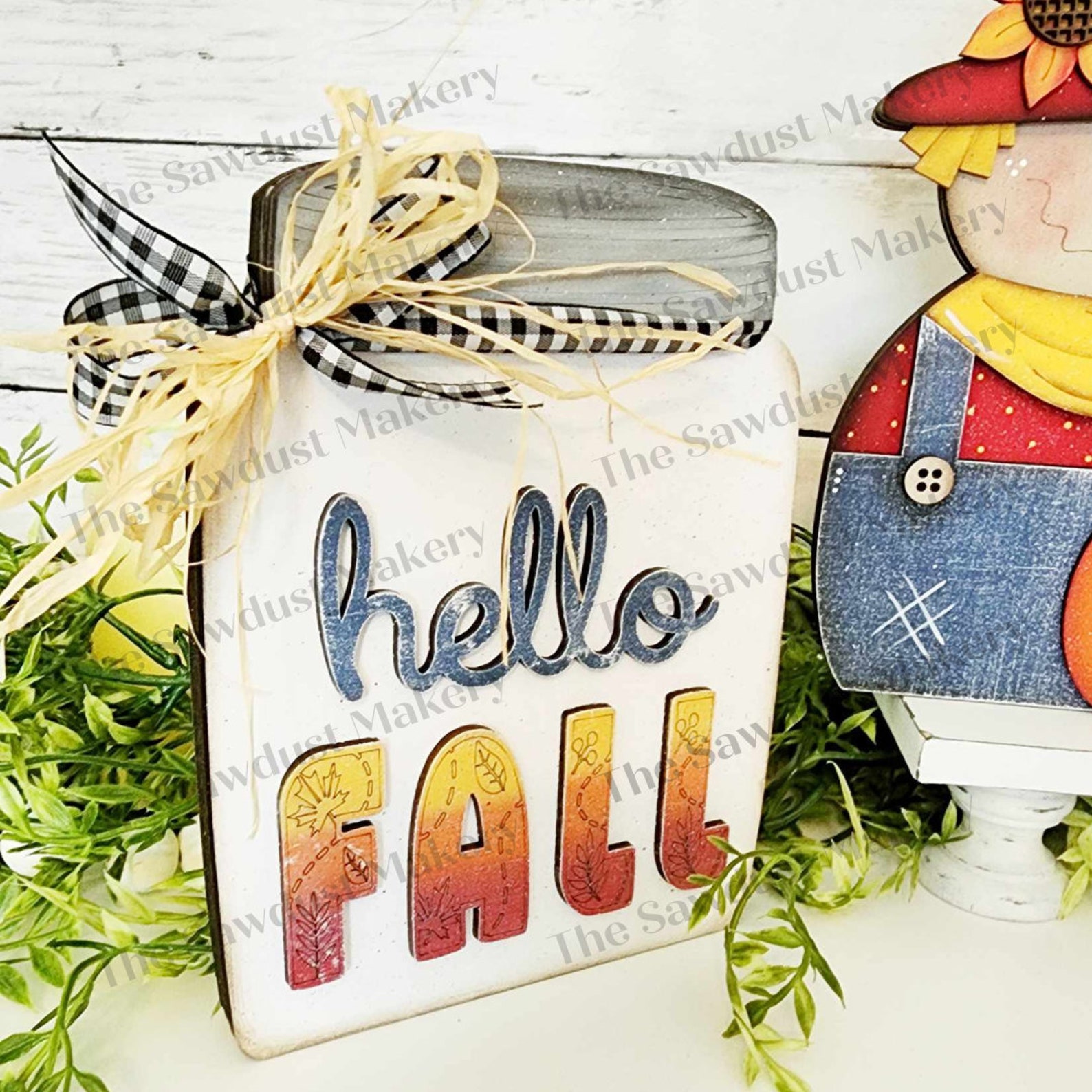 Hello Fall Shelf Sitters SVG File Laser Cut File Glowforge Sunflowers ...