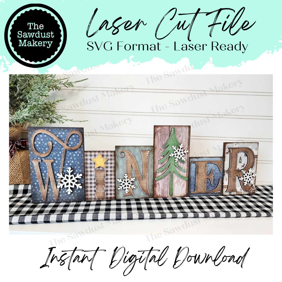 Winter Word Block SVG | Christmas Word Block SVG | SVG File | Laser Cut ...