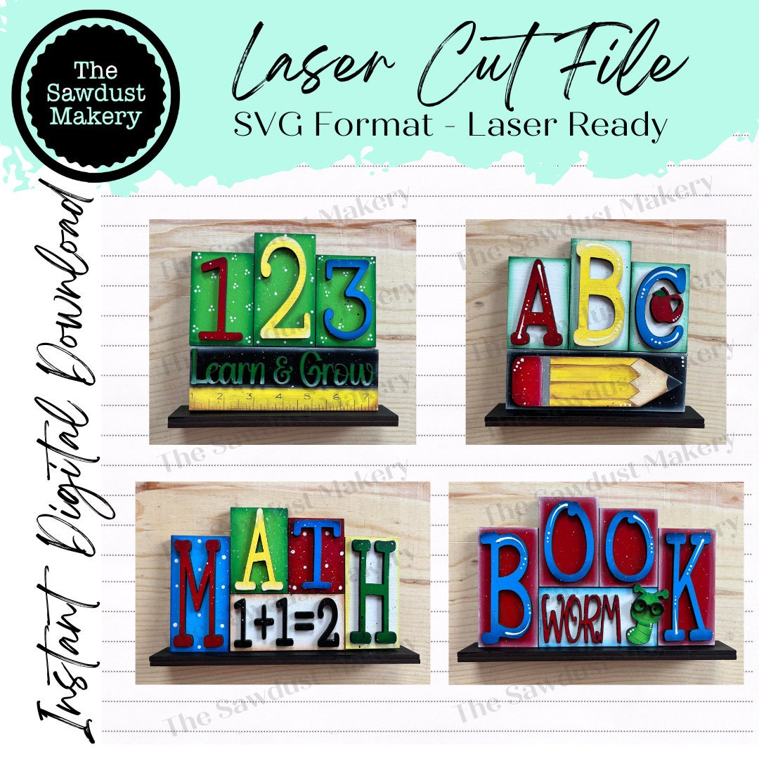 Mini School Word Block SVG Laser Cut File | Glowforge (digital Download ...