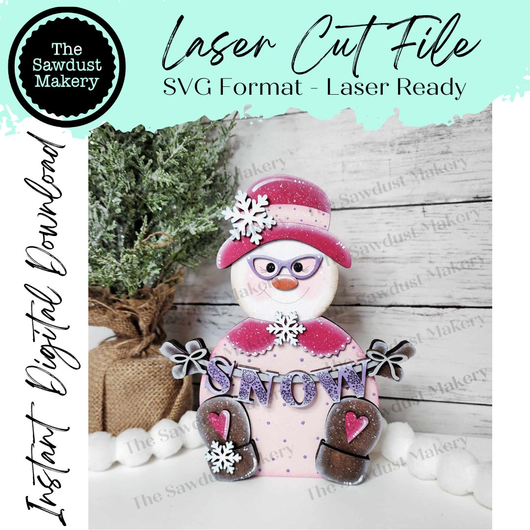 Chunky Sitting Mrs. Snow Shelf Sitter SVG | Snowman Laser Cut File ...