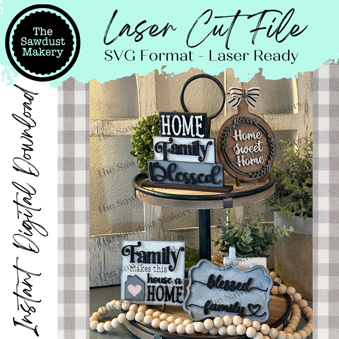 Home Tiered Tray SVG File | Laser Cut File | Home Svg | Family | Home ...