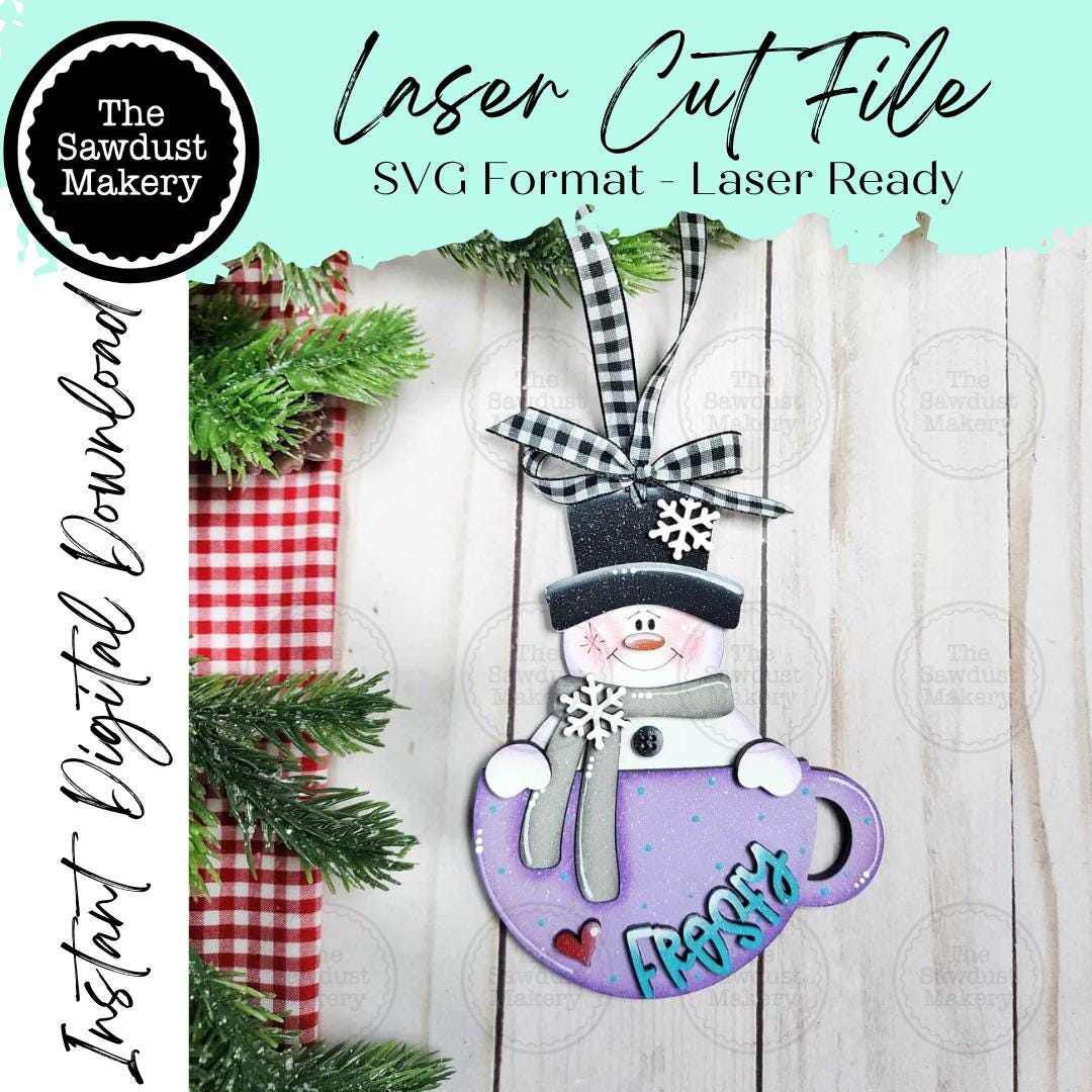 Snowman Tea Cup Christmas Ornament SVG File | Laser Cut File ...