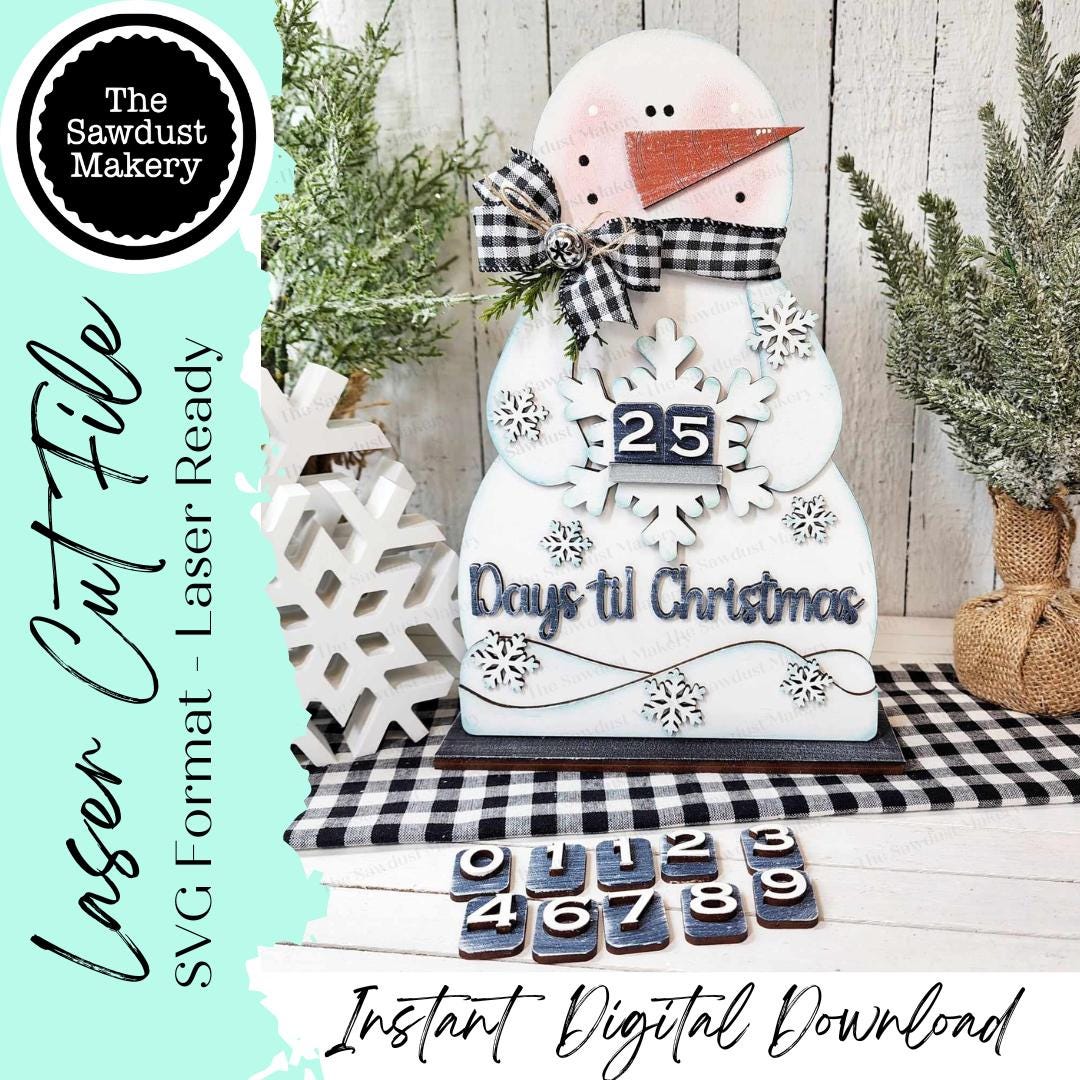 Snowman Christmas Countdown Shelf Sitter SVG File | Laser Cut File ...