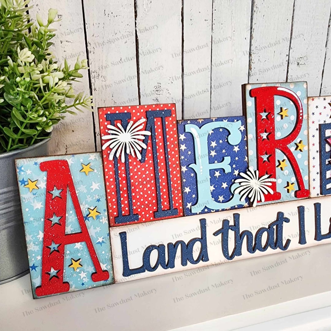 Patriotic America Word Block SVG | Word Block SVG | SVG File | Laser ...