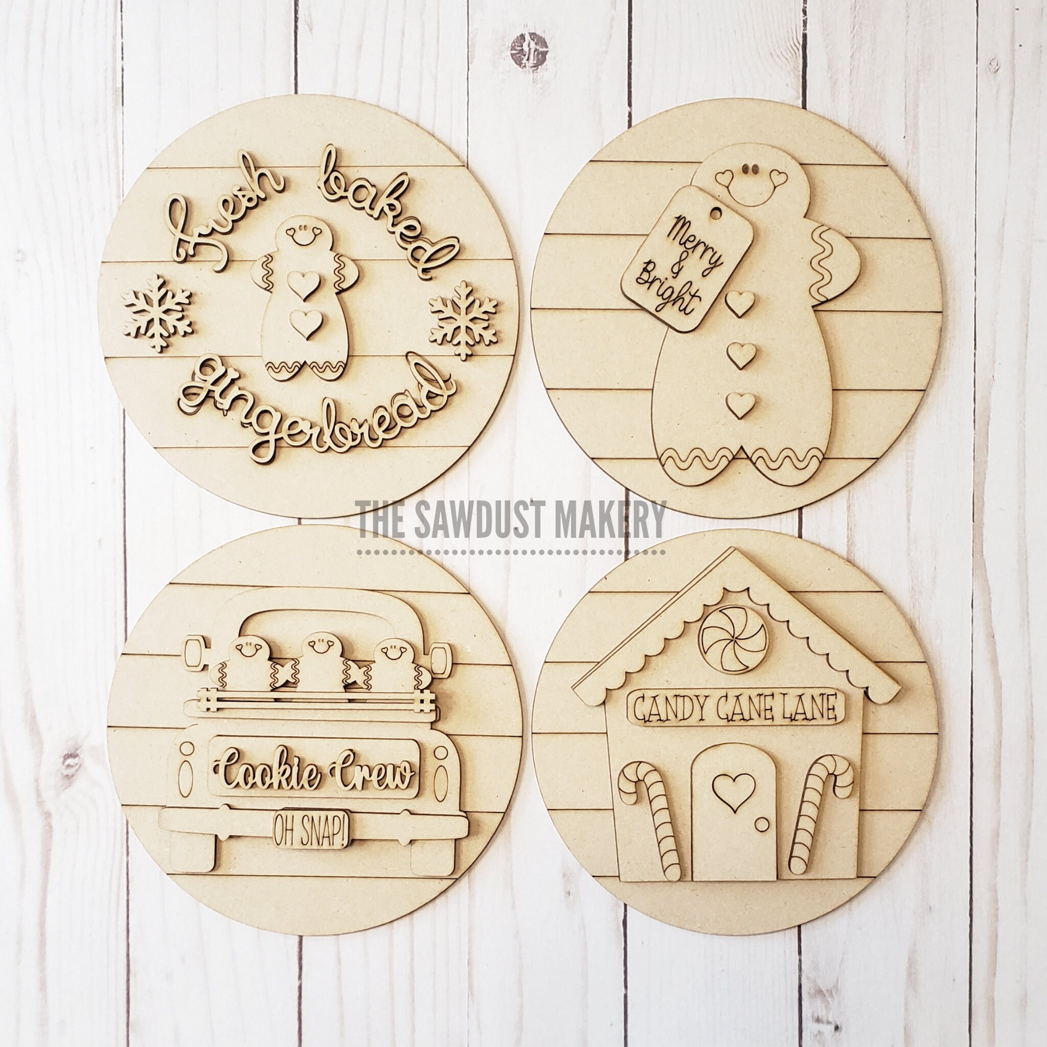 6 Round Gingerbread Sign Set SVG File Laser Cut File - Etsy