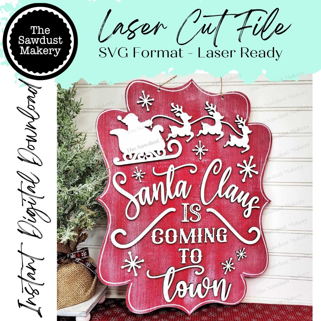 Santa Claus Sign Door Hanger SVG File | Laser Cut File | Glowforge ...