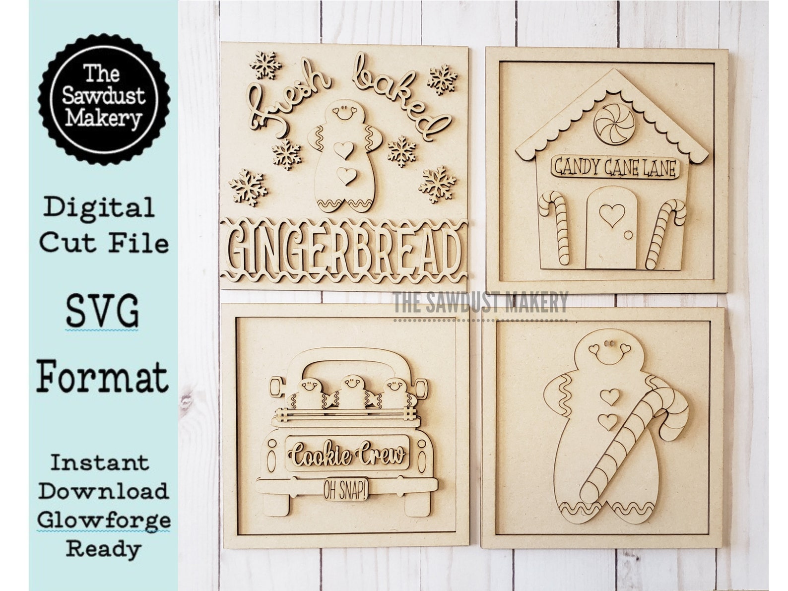 6 X 6 Gingerbread Sign Laser SVG File Laser Cut - Etsy