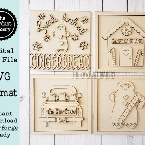 6 Round Gingerbread Sign Set SVG File Laser Cut File - Etsy