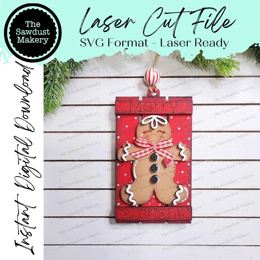Merry & Bright Gingerbread Pallet Christmas Ornament Bundle Laser Cut ...