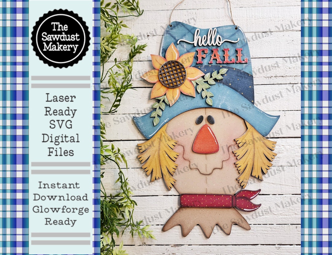 Hello Fall Scarecrow Door Hanger Thanksgiving Door Hanger SVG File ...