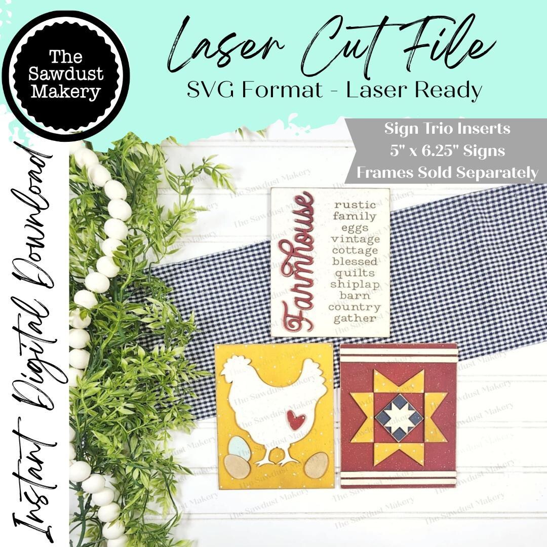 Farmhouse Sign Trio Bundle Laser Cut File | Interchangeable Frame ...