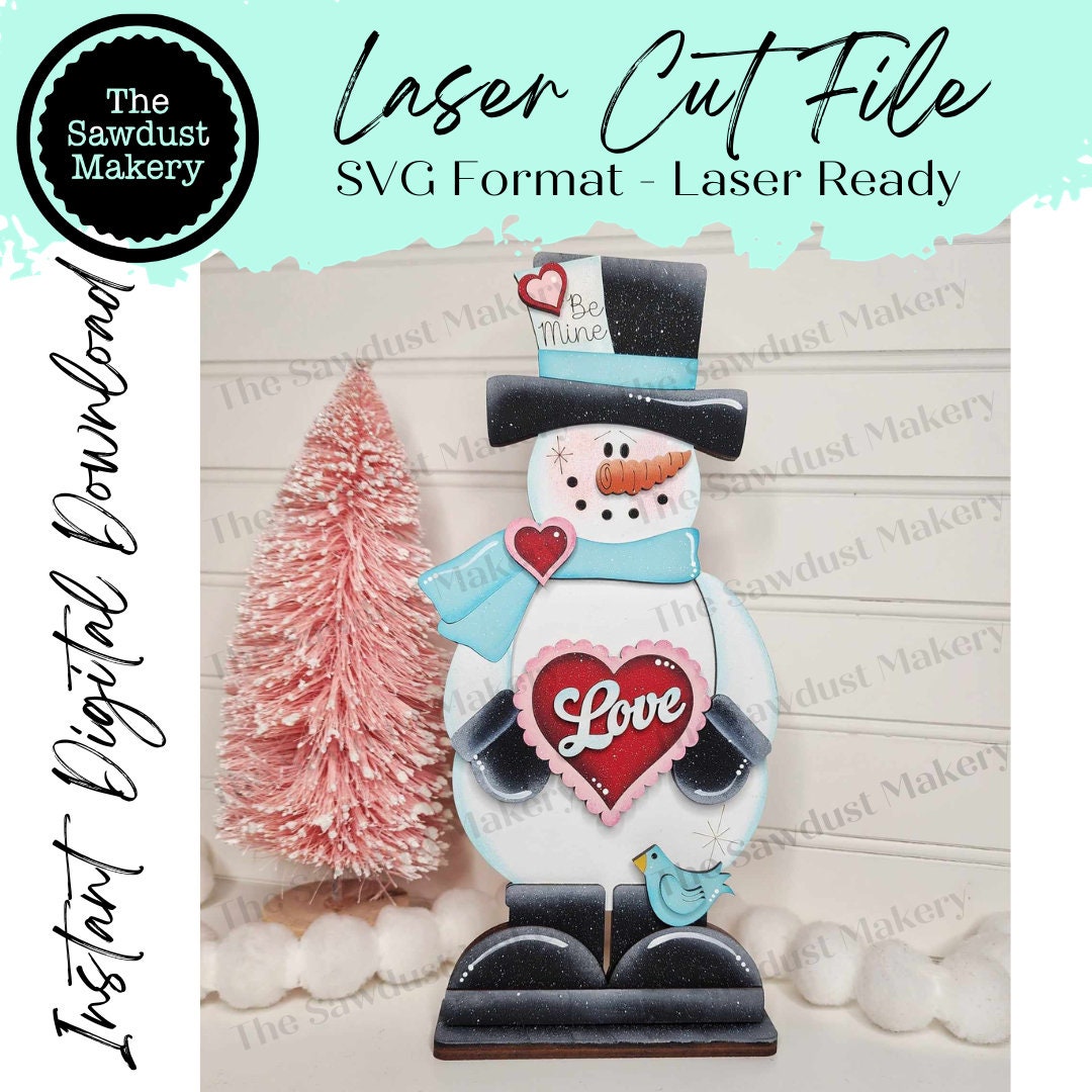 Valentine Snowman SVG File | Hearts | Laser Cut File | Valentine's Day ...