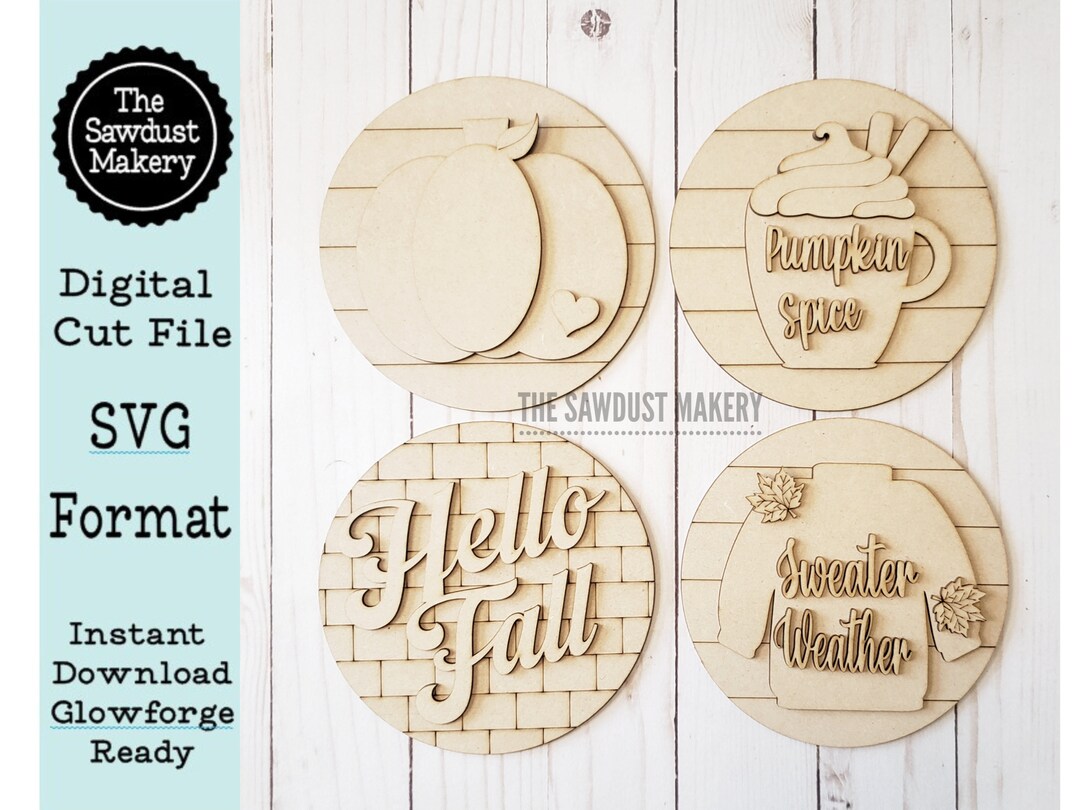 6 Round Hello Fall Sign Set SVG File Laser Cut File Interchangeable ...