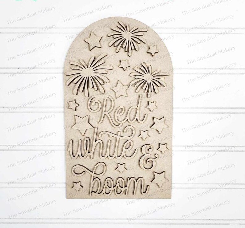 Interchangeable Large Arched Boho Sign Insert | Red White & Boom 4th of ...