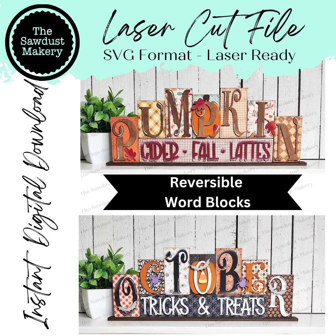 Pumpkin & October Reversible Word Blocks SVG | Fall Word Block SVG ...