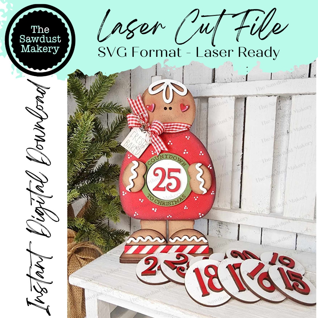 Standing Countdown Gingerbread SVG Laser Cut File | Christmas SVG File ...