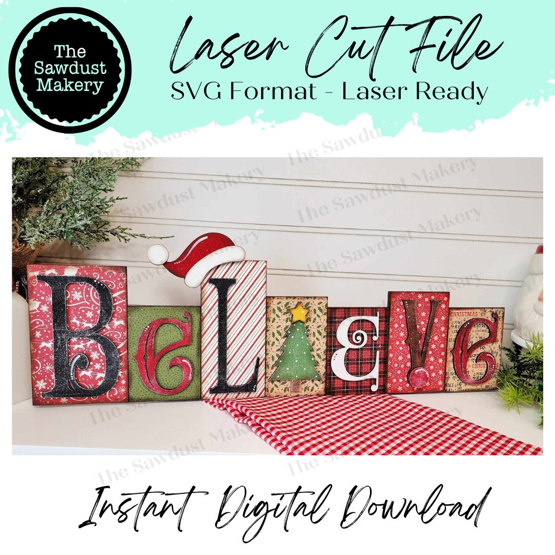 Believe Word Block SVG | Christmas Word Block SVG | SVG File | Laser ...