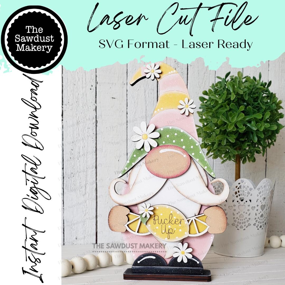 Lemonade Gnome SVG File | Laser Cut File | Standing Lemonade Gnome SVG | Gnome | Gnome Shelf ...