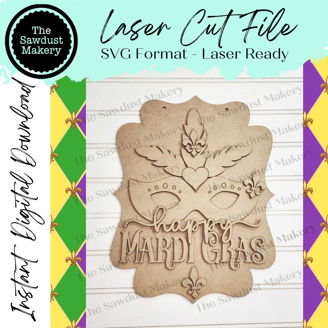 Mardi Gras Door Hanger SVG Laser File Easter Laser Cut Files Laser Cut SVG Glowforge Mardi Gras ...