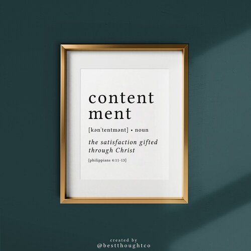 Contentment Definition Print / Christian Wall Art / Biblical - Etsy