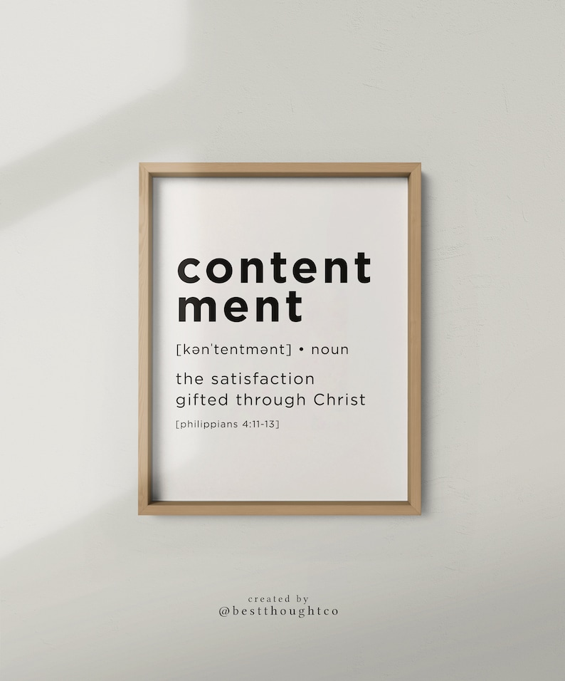 Contentment Definition Print / Christian Wall Art / Biblical - Etsy