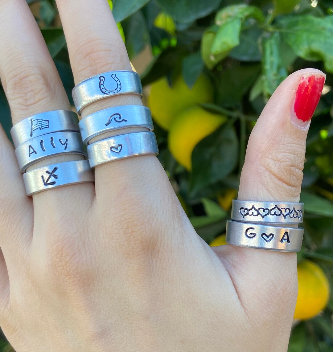 Custom Ring Personalized Hand Stamped Ring Name Ring - Etsy