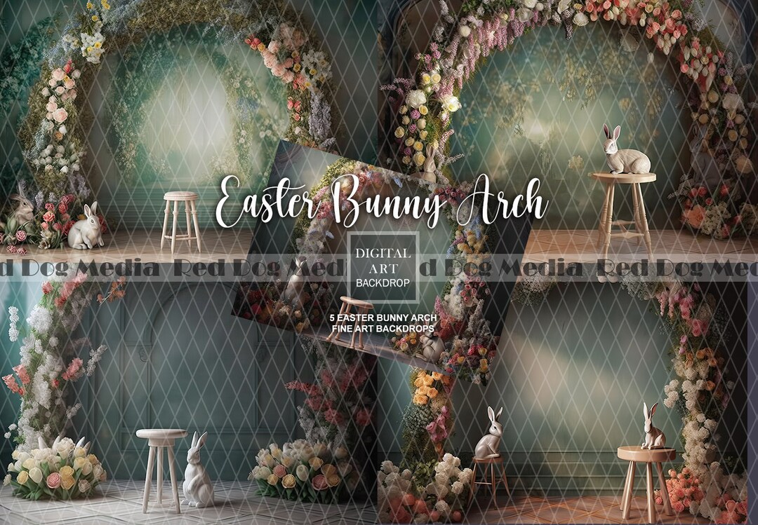 5 Easter Bunny Arch Fine Art Backdrops set 01, Easter Fine Art Digital ...