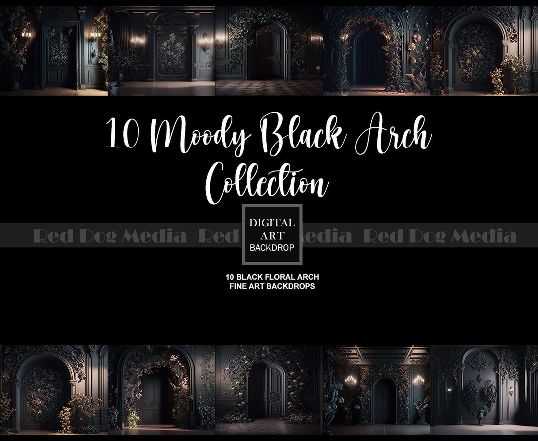 MEGAPACK 10 Moody Black Floral Arch Fine Art Backdrops Fine Art Digital Backdrop, Photoshop ...