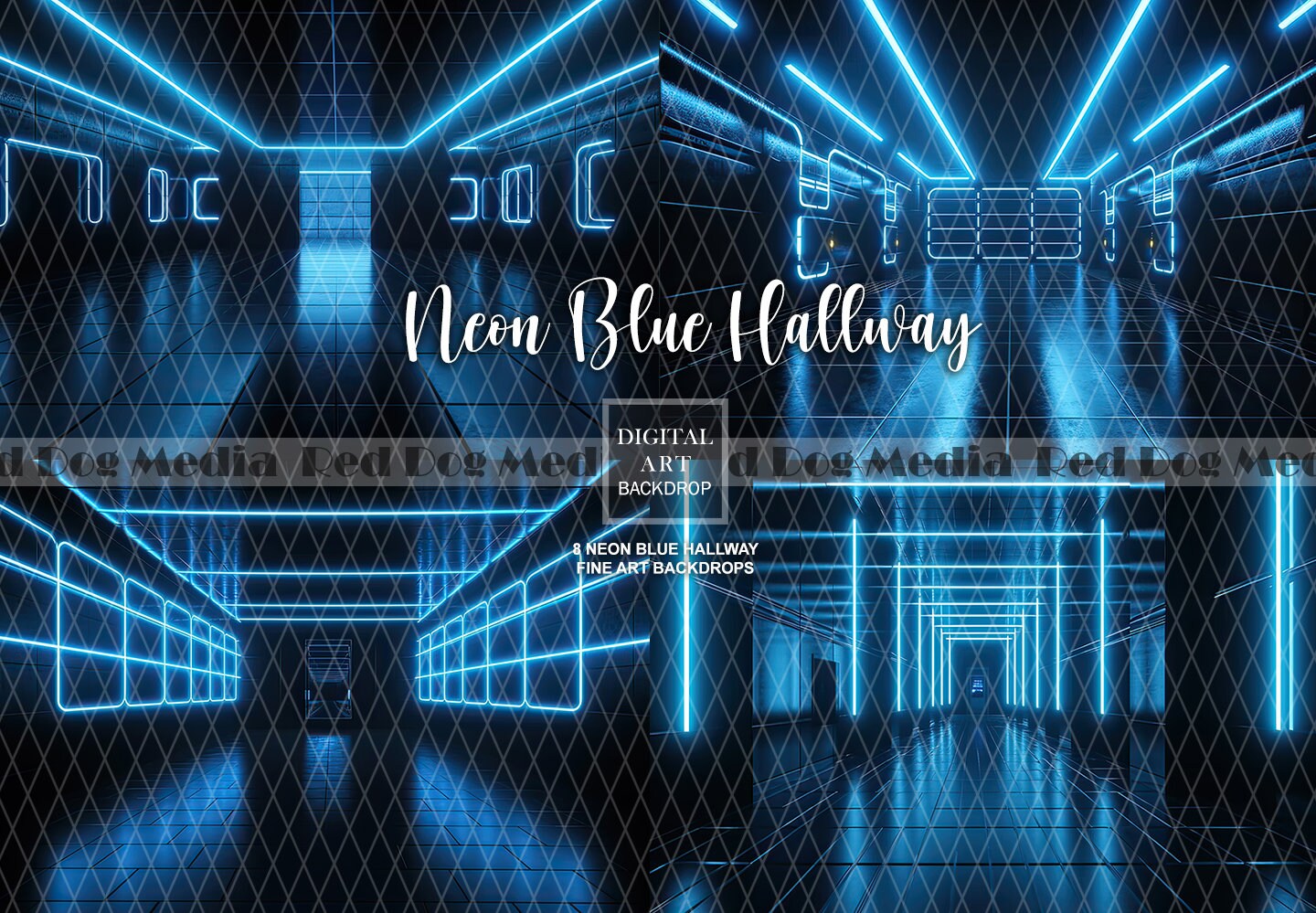 8 Neon Blue Hallway Fine Art Backdrops Neon Digital Backdrop - Etsy