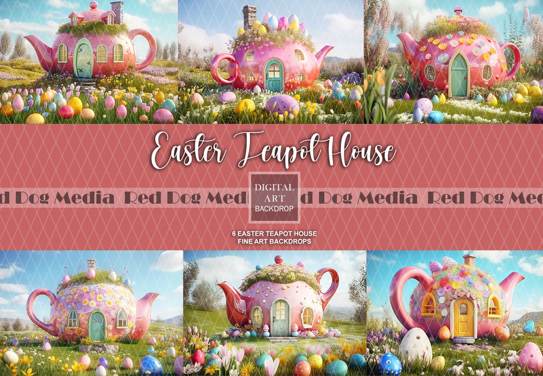 6 Easter Teapot House Fine Art Backdrops, Easter Fine Art Digital ...