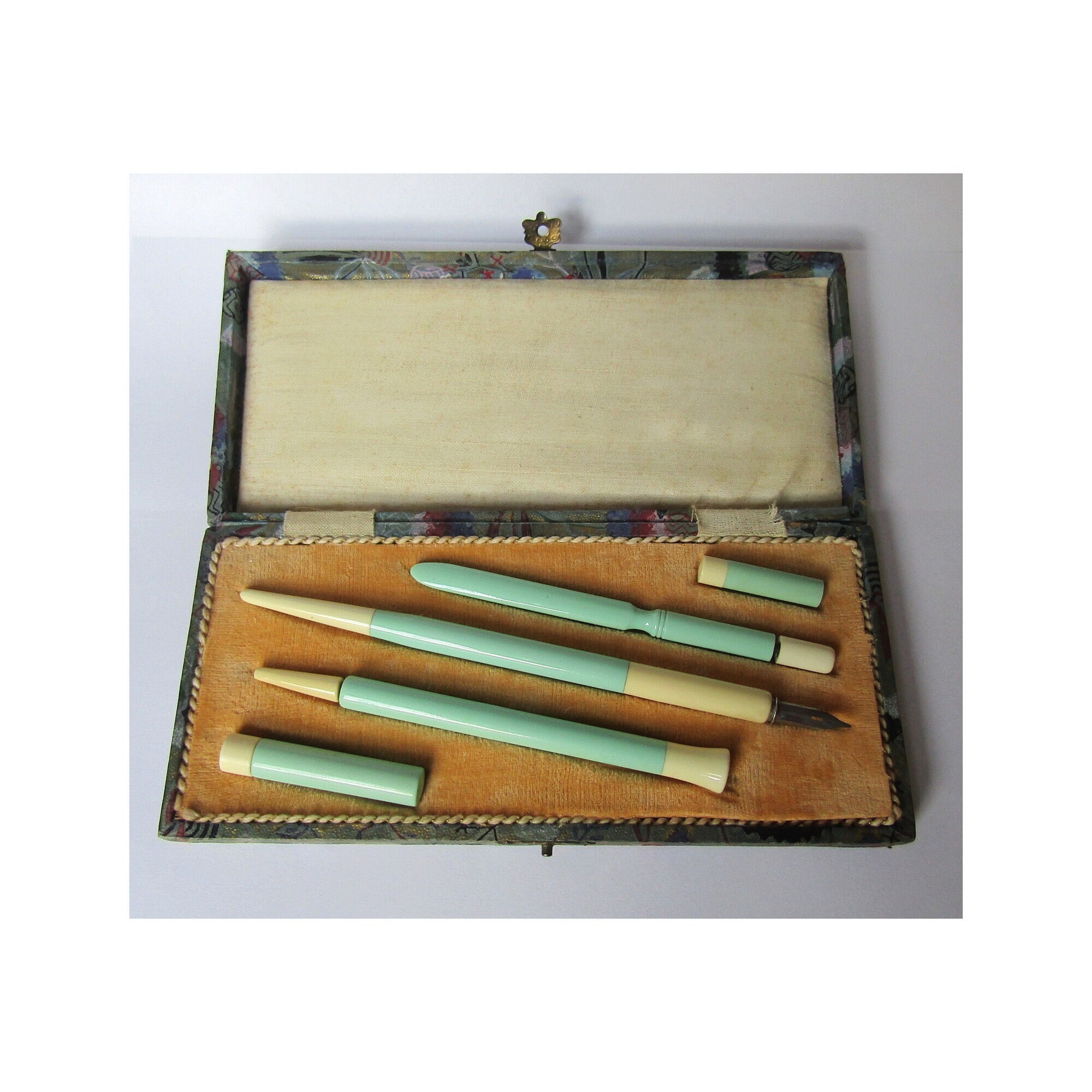 ART DECO Writing SET Vintage Antique Art Deco Blue Cream Writing Set W ...