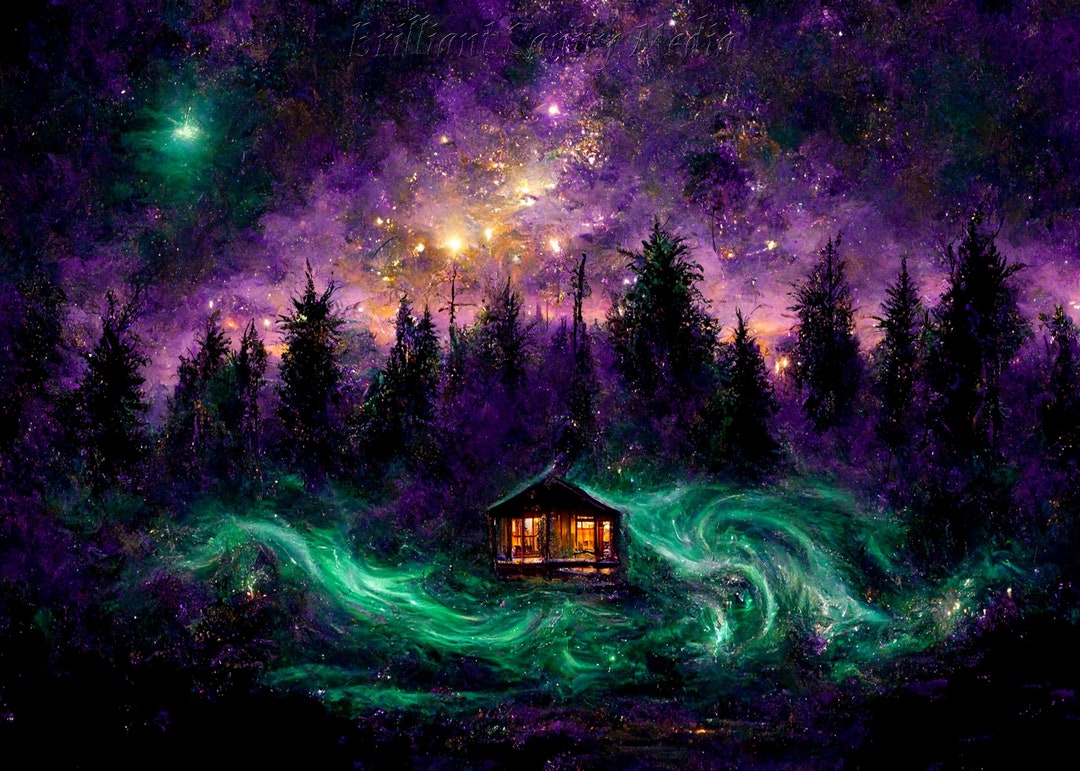 Little Cabin in the Cosmos Digital Print Downloadable Printable Home ...
