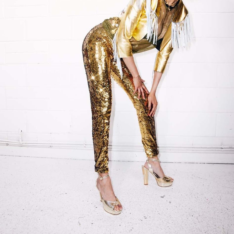 Sequin Golden Pants - Etsy UK
