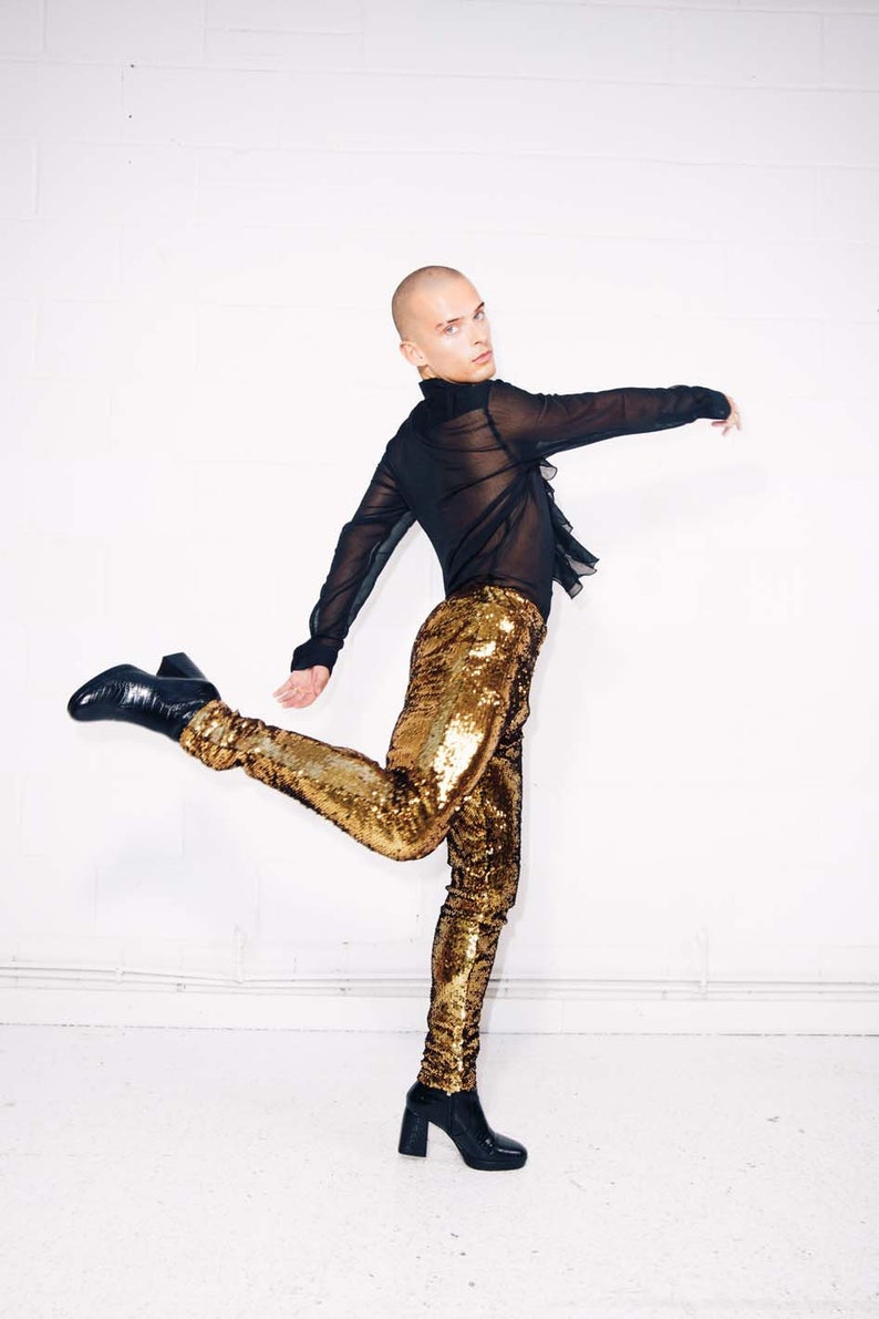 Mens Rave Clothing Burning Man Leggings Gold Sequin Pants - Etsy