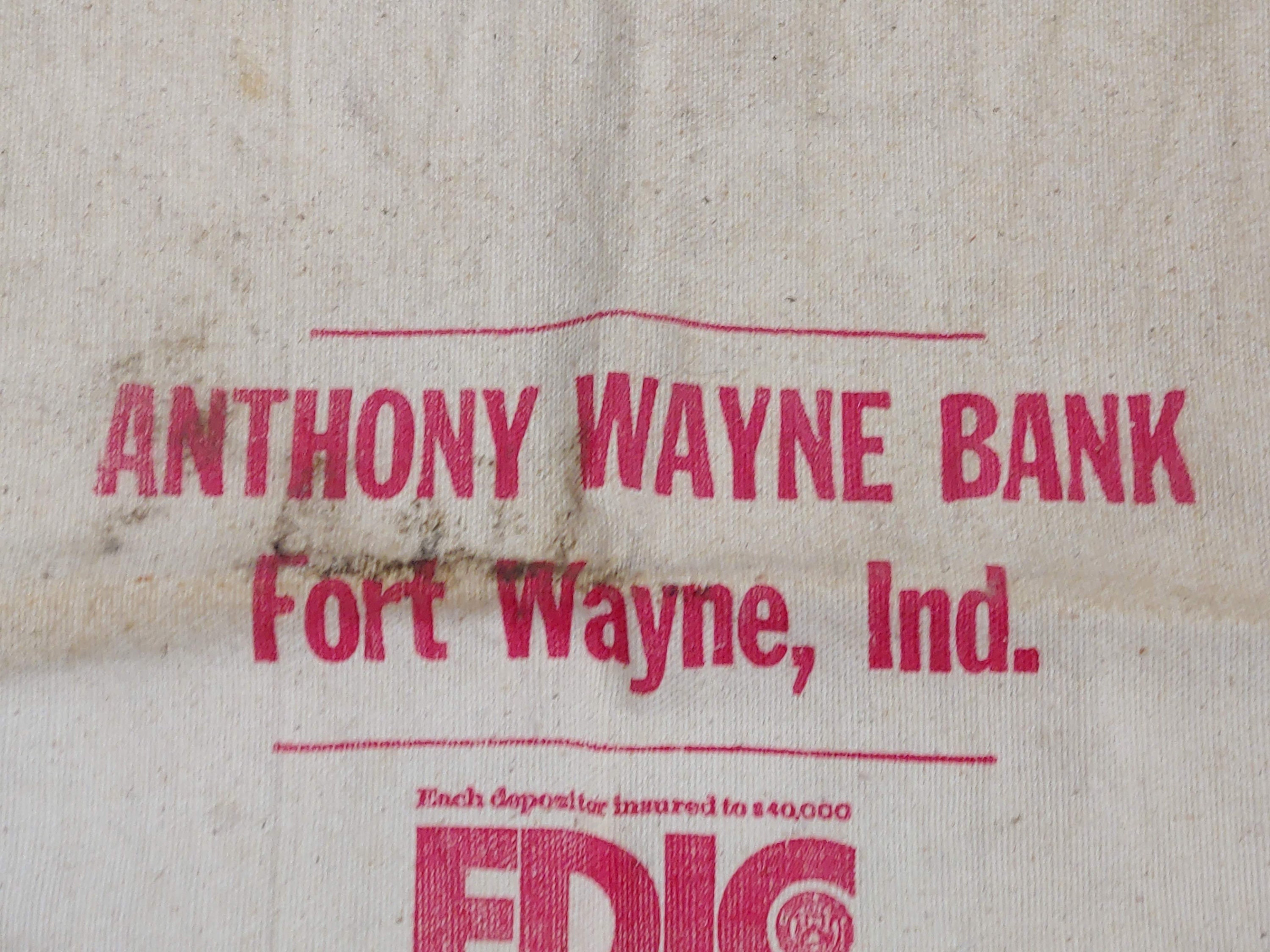 Very Large Vintage Anthony Wayne Bank Fort Wayne, Indiana Cash Bag 17 ...