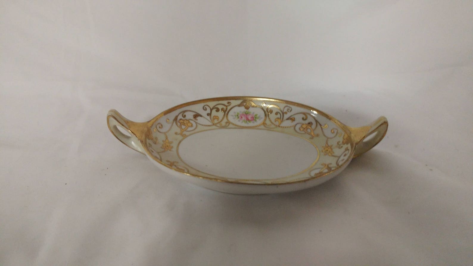 Antique Hand Painted Nippon Handled Dish With a Great Deal of Gold ... Antique Hand Painted Nippon Handled Dish With a Great Deal of Gold ...