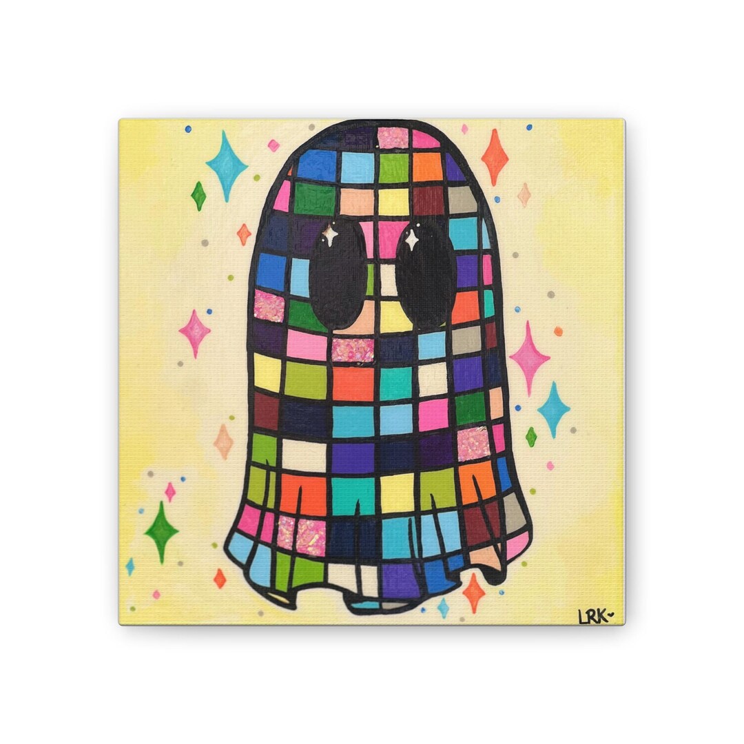 Canvas Stretched, Cute Disco Ghost Wall Art Print, Halloween Decor ...