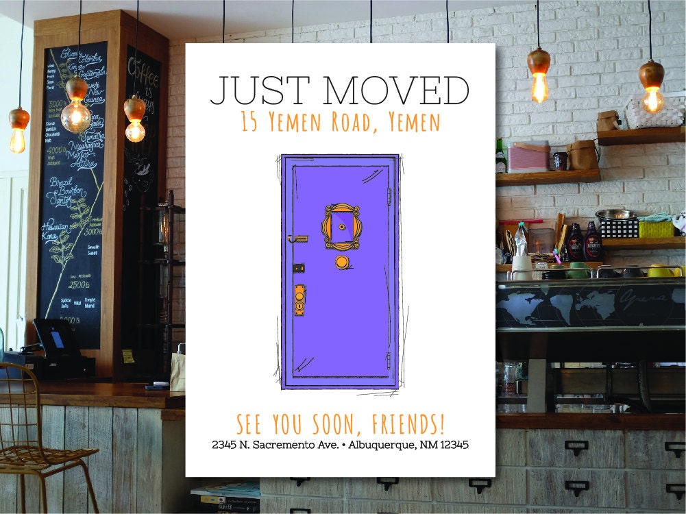 Friends TV Show Moving Card Just Moved Purple Door 5x7 - Etsy