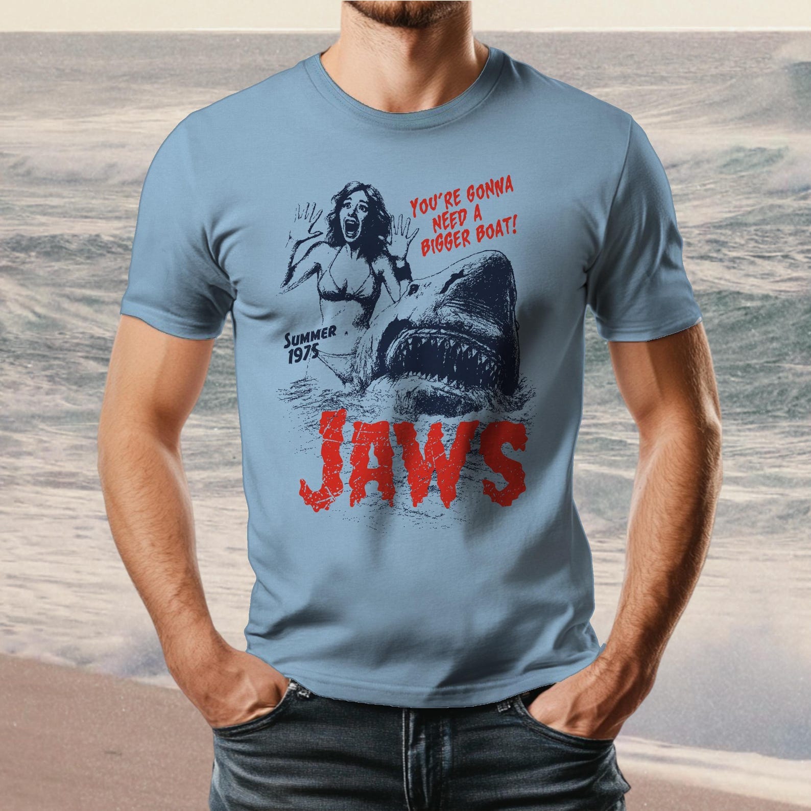 Retro Jaws Movie T-shirt | Jaws 50th Anniversary | Shark Week ...