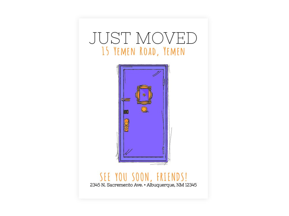 Friends TV Show Moving Card Just Moved Purple Door 5x7 - Etsy