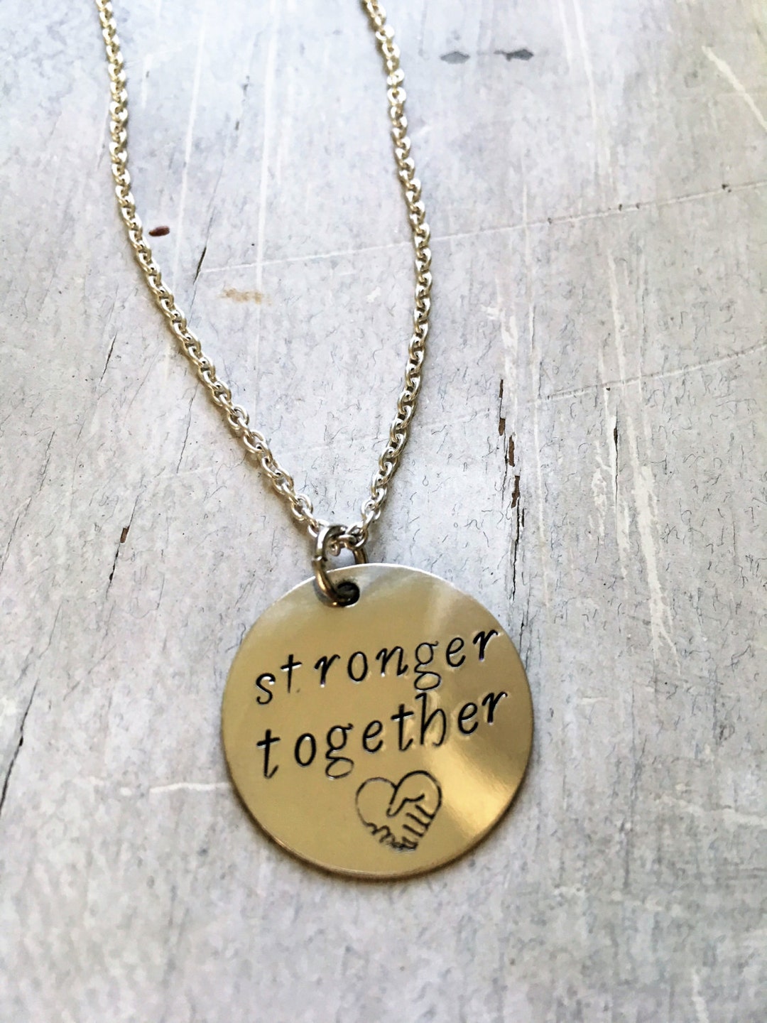 Pendant 'stronger Together' Hand Stamped Necklace. - Etsy