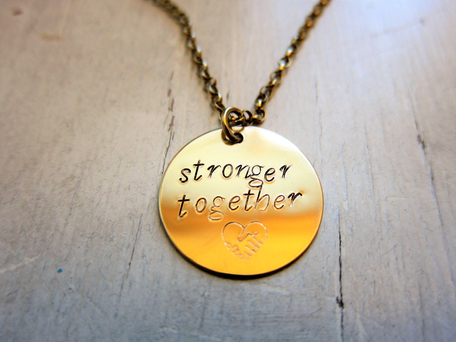 Pendant 'stronger Together' Hand Stamped Necklace. - Etsy