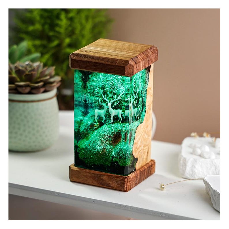 DEER in SNOWY FOREST Resin Lamp Custom Epoxy Lamp Resin Wood Art Lamp ...